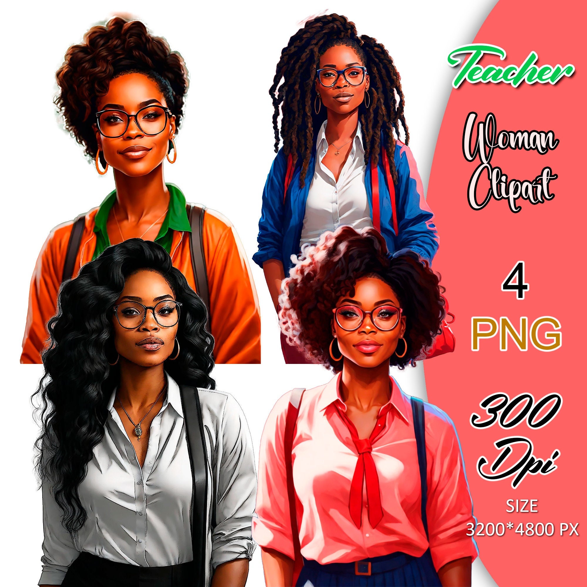 Teacher Woman Clipart, Black Teacher PNG, Teacher Stationary Clipart ...