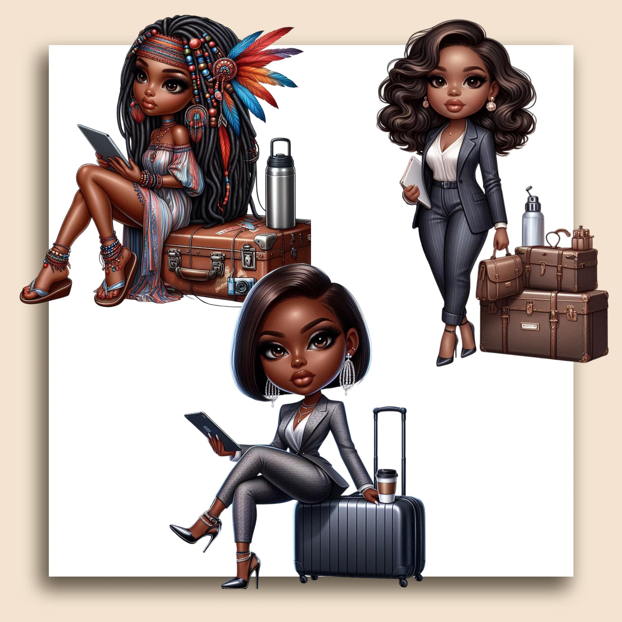 Travel Black Chibi Clipart, Chibi Traveler Png, Black Chibi Summer Trip ...