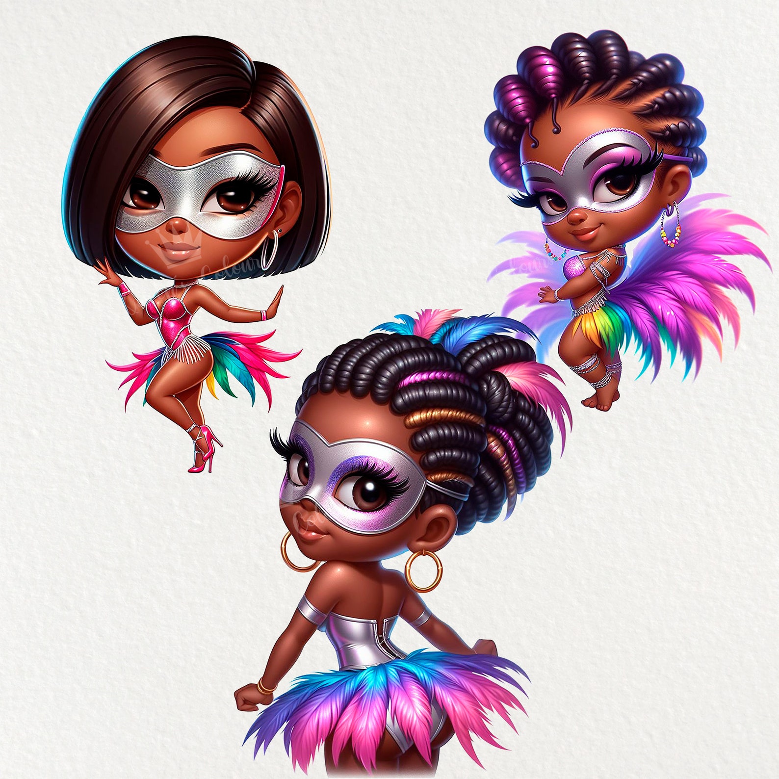 Mardi Gras Chibi Clipart, Mardi Gras Chibi Doll, Carnival Girl Clipart ...