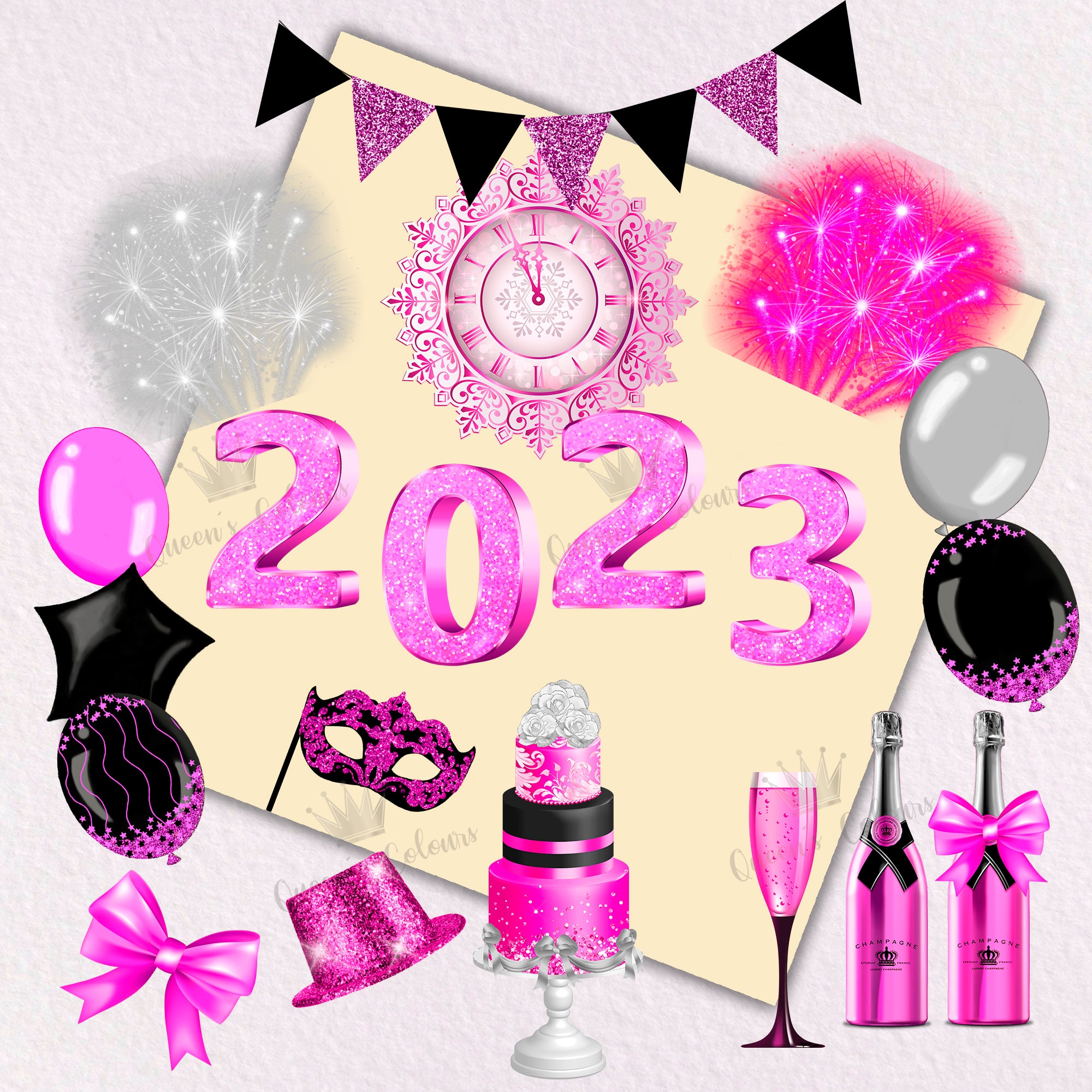 New Year Clipart, New Years Eve Clipart, Party Elements Clipart, NYE ...