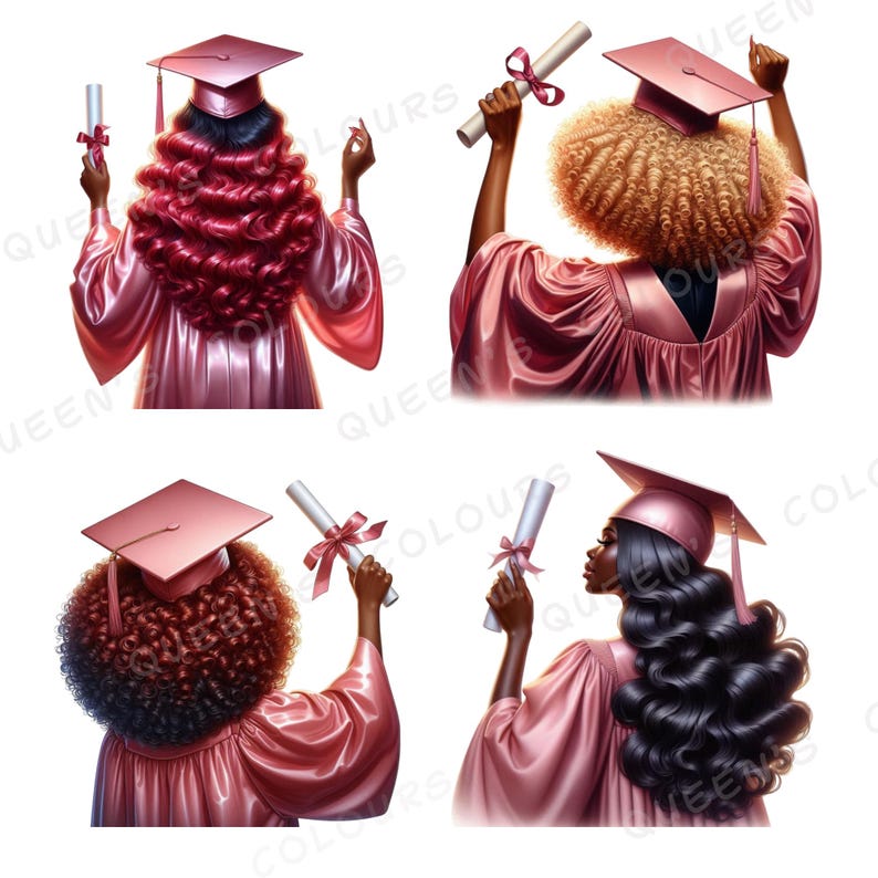 Black Girl Graduation Png, Afro Graduate Clipart, Pink Graduation Cap ...