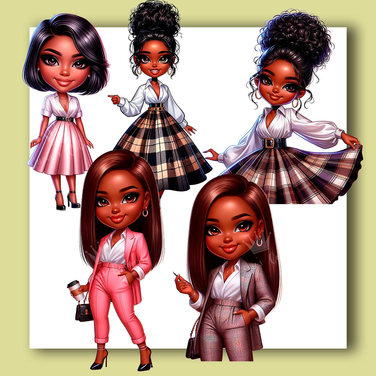 Girl Boss Chibi Clipart, Black Boss Chibi Planner, Office Chibi Clipart ...