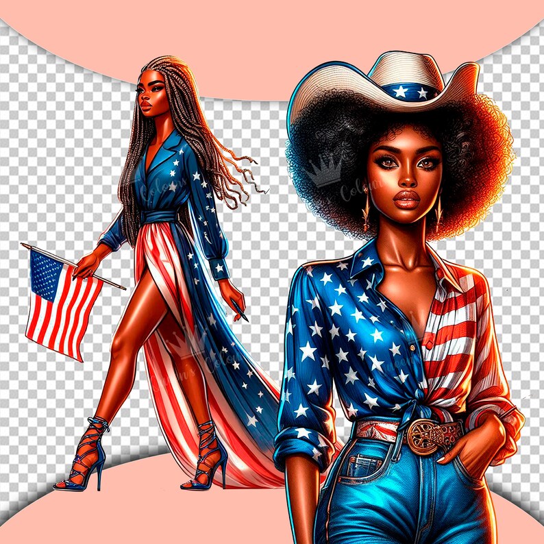 4th of July Black Girl Planner Stickers, Happy 4th of July Clipart ...