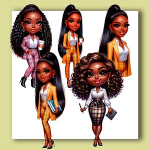 Girl Boss Chibi Clipart, Black Boss Chibi Planner, Office Chibi Clipart ...