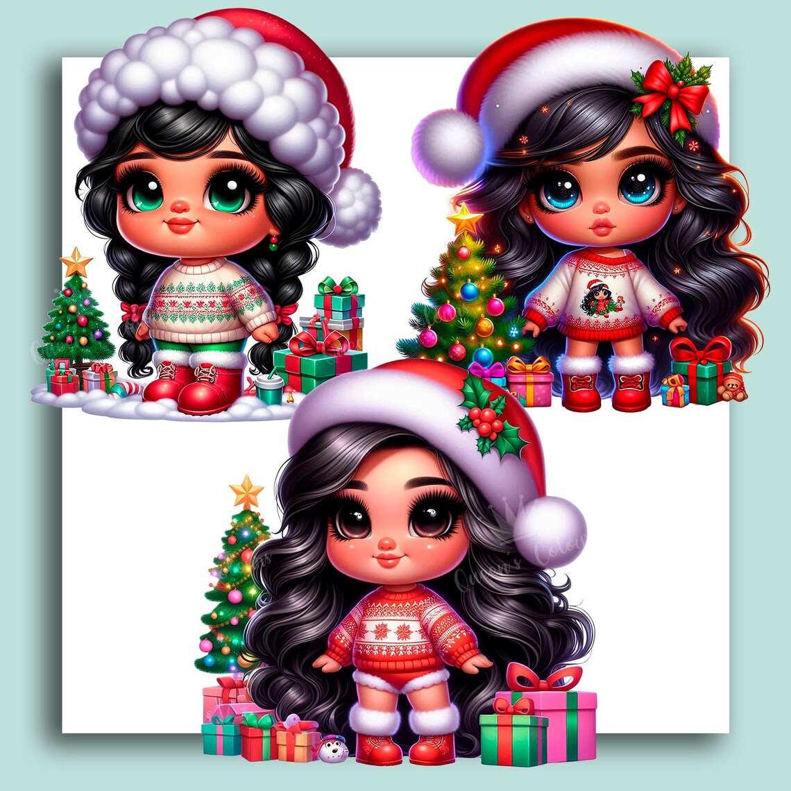 Latina Christmas Chibi Clipart, Christmas Latina Chibi Baby Doll ...