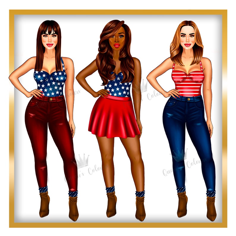 Independence Day Clipart American Girls Clipart Happy 4th - Etsy