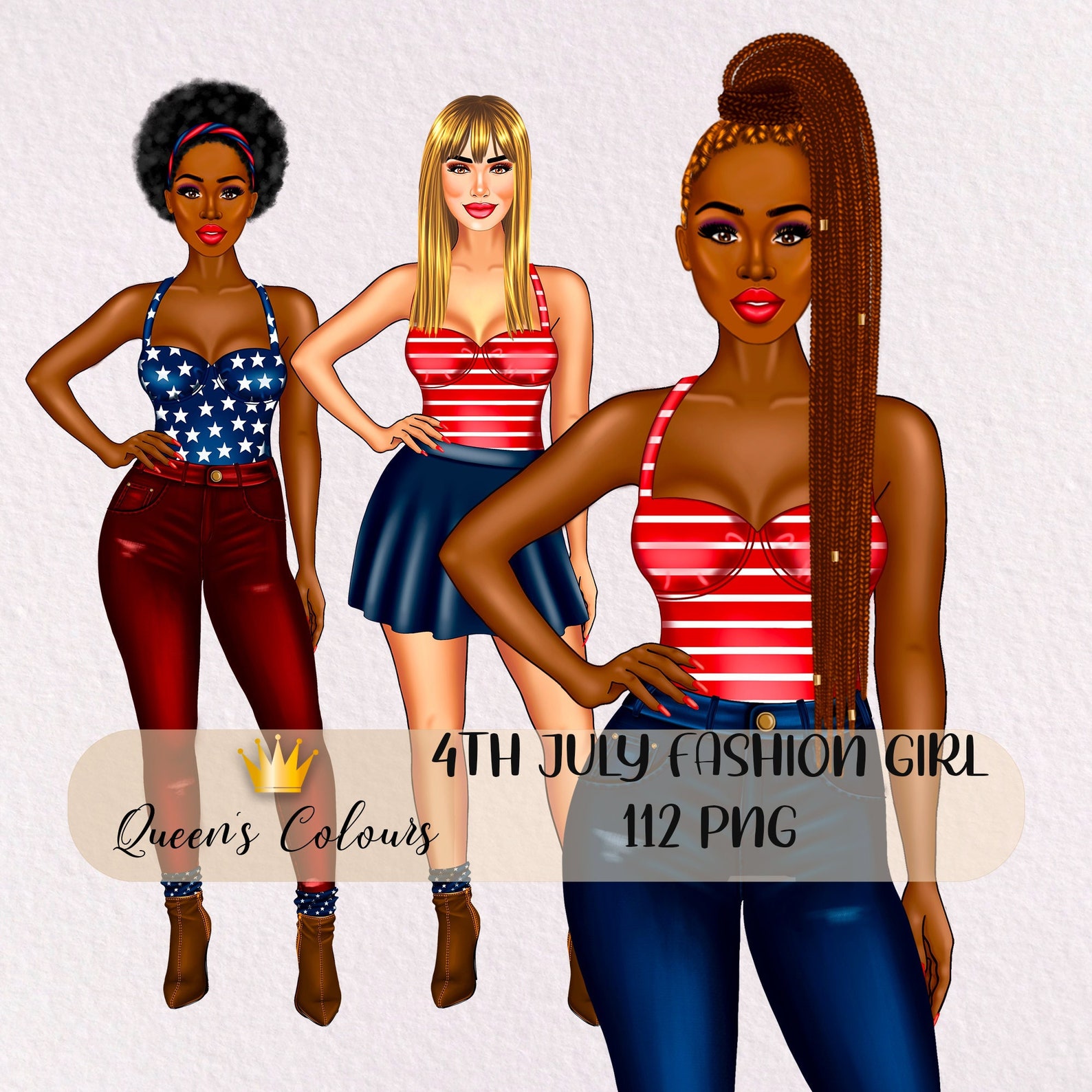 Independence Day Clipart American Girls Clipart Happy 4th - Etsy