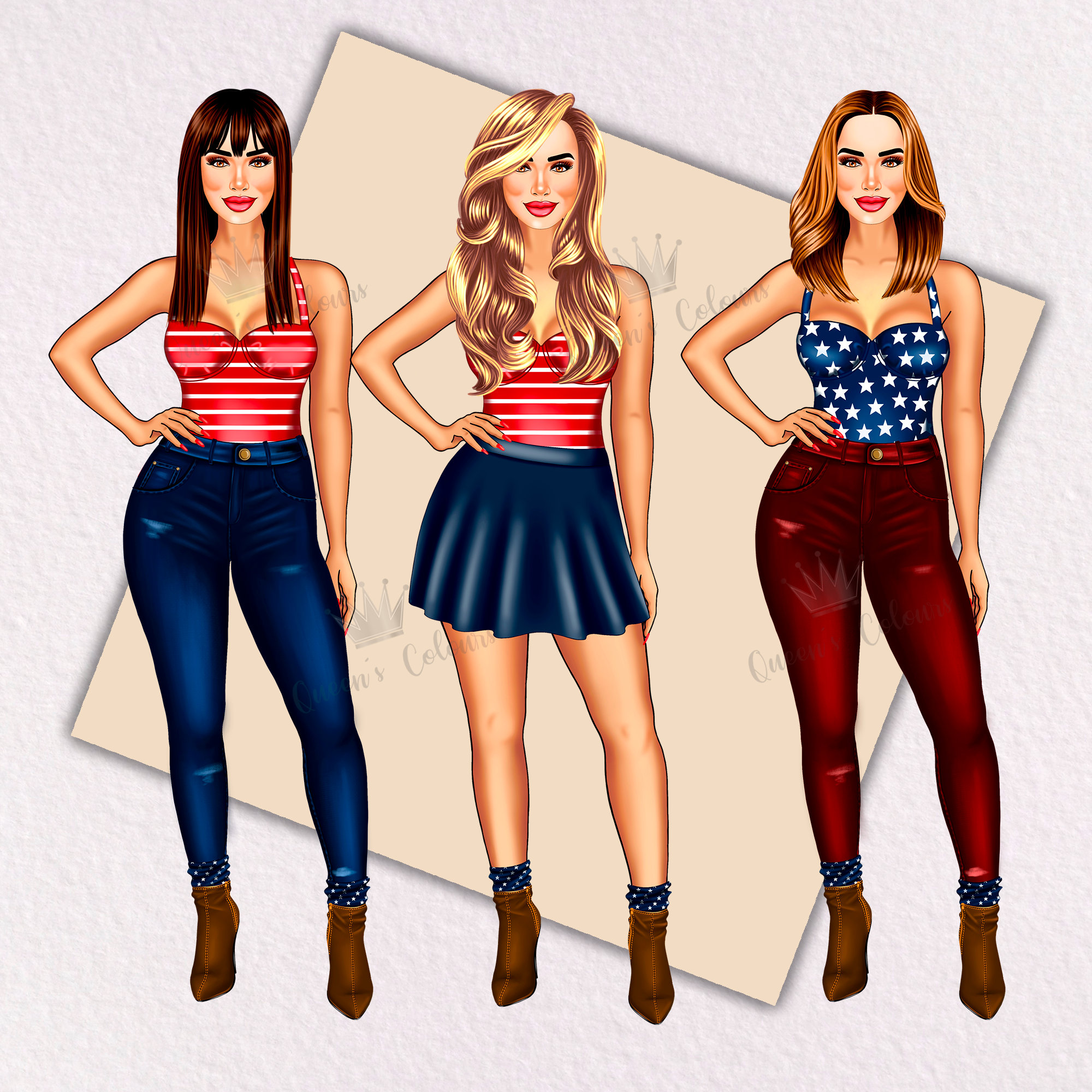 Independence Day Clipart American Girls Clipart Happy 4th - Etsy