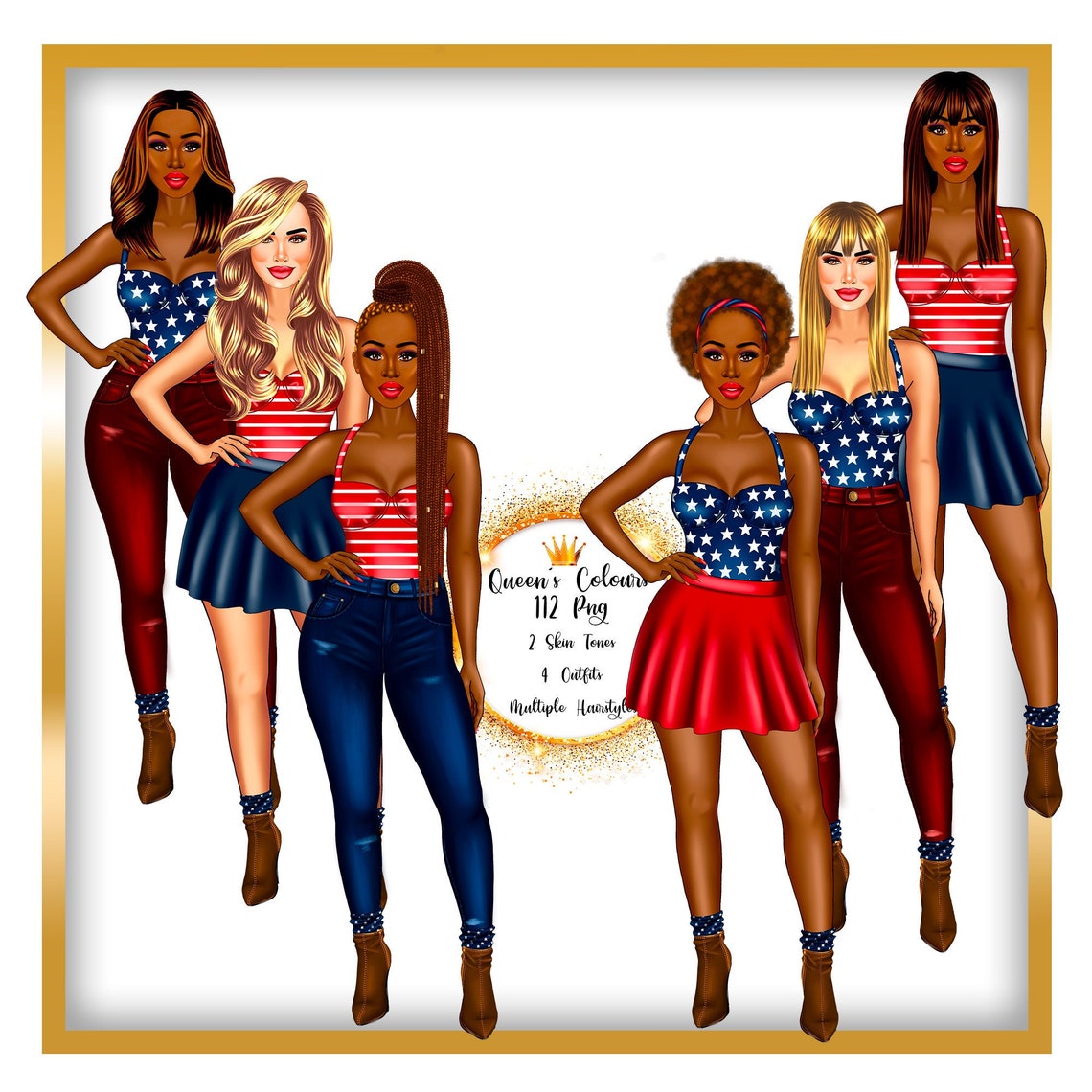 Independence Day Clipart American Girls Clipart Happy 4th - Etsy