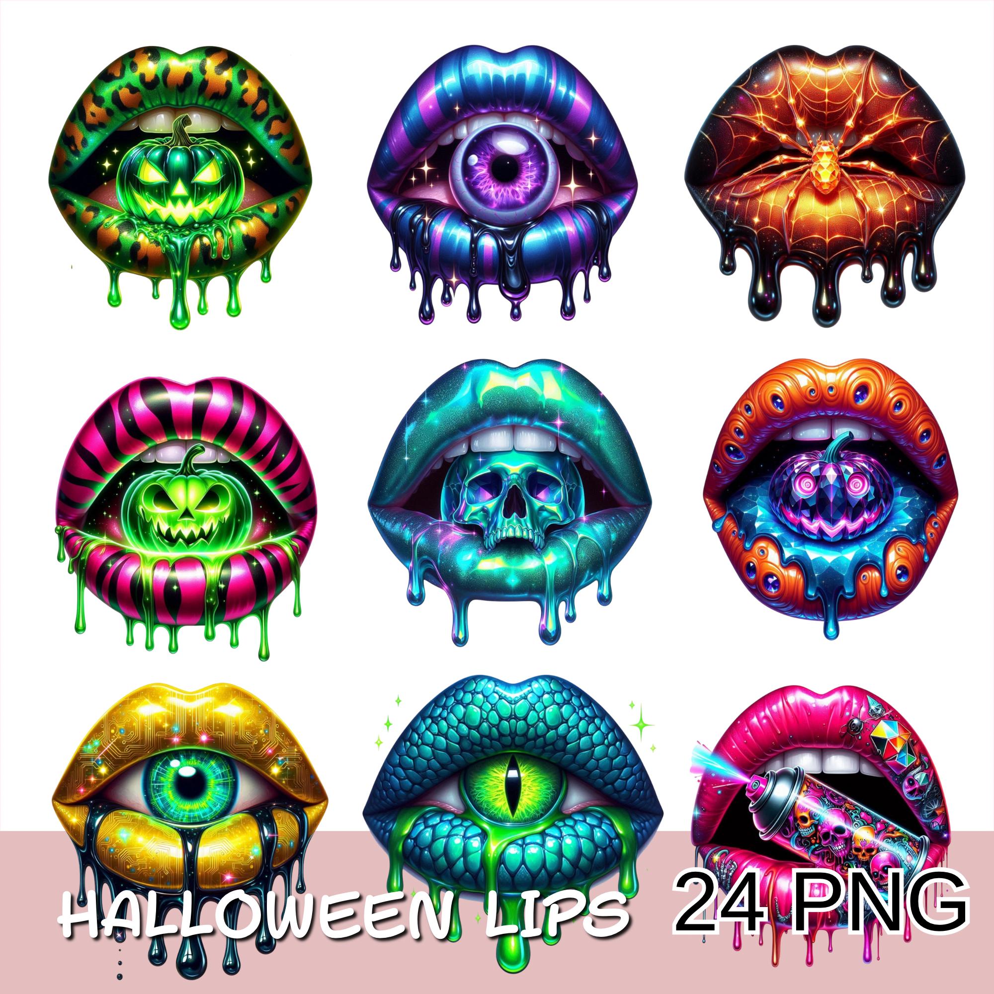 Halloween Dripping Lips Clipart Bundle, Spooky Kiss Lips Png, Horror ...