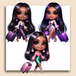 Travel Latina Chibi Png Bundle, Hispanic Chibi Summer Trip, Chicana ...