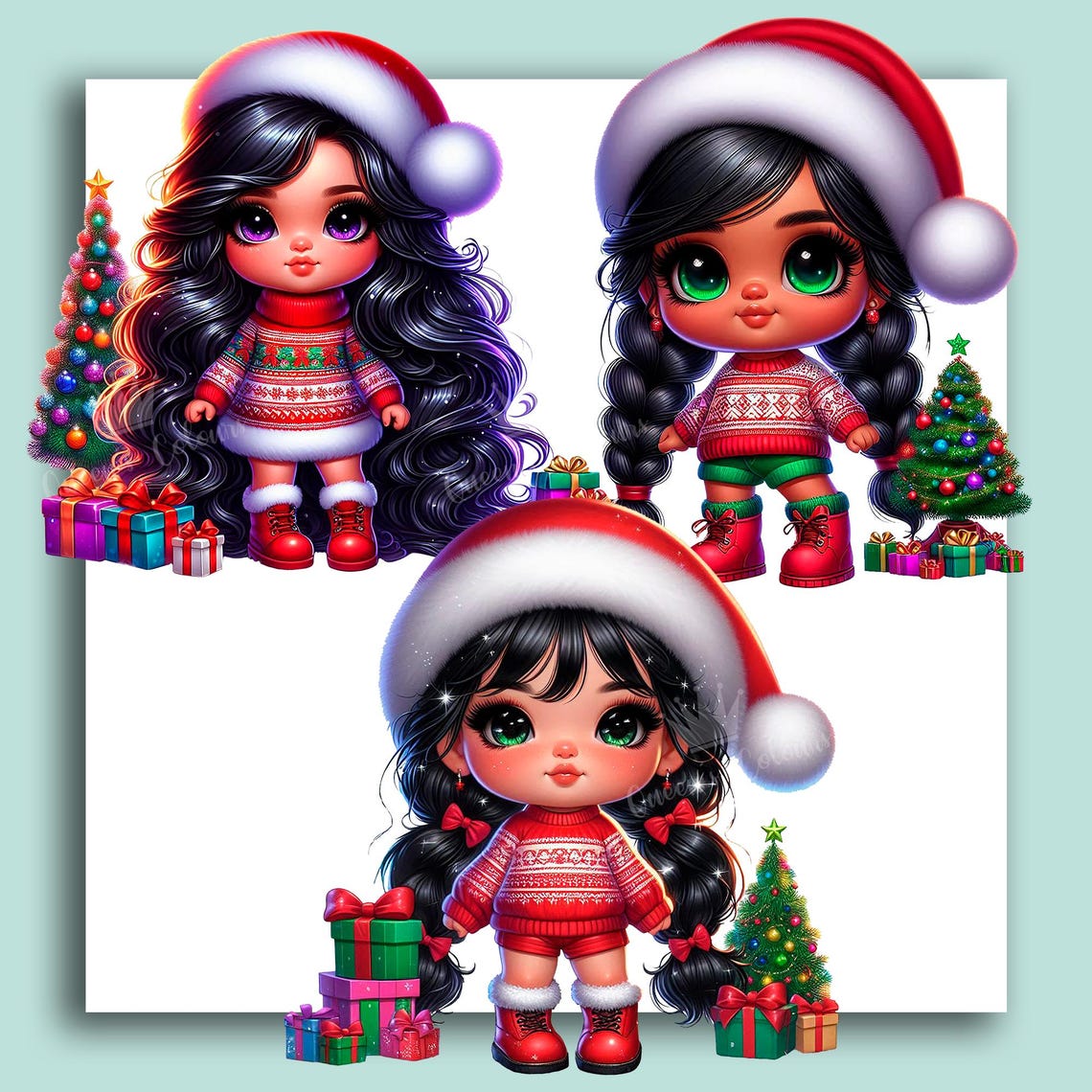 Latina Christmas Chibi Clipart, Christmas Latina Chibi Baby Doll ...