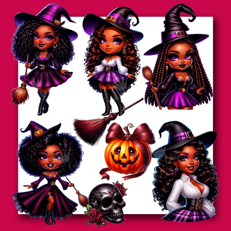 Halloween Chibi Girl Clipart, Witch Chibi Clipart, Black Witch Chibi ...