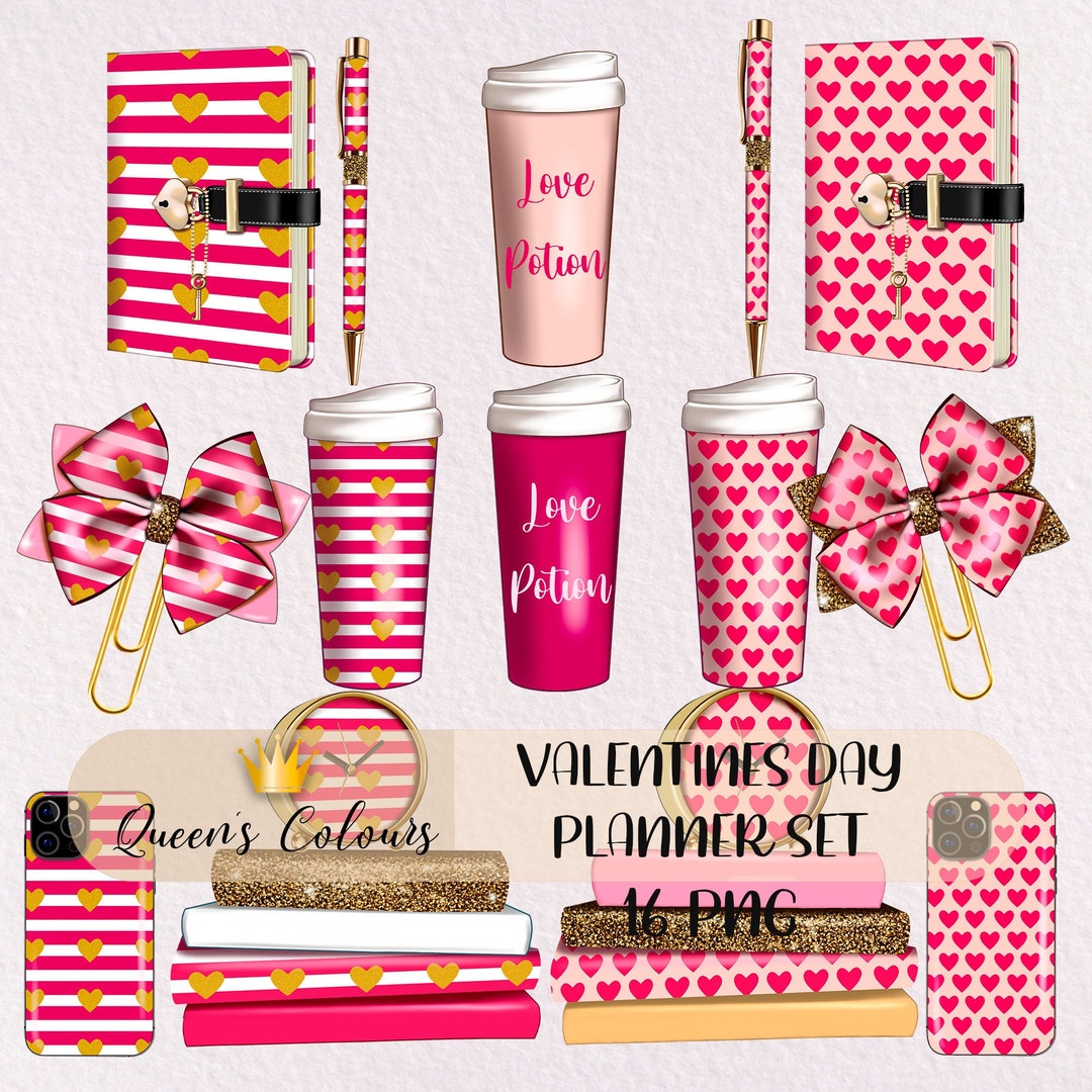Valentines Day Planner Set Valentines Stickers Cute Clipart - Etsy