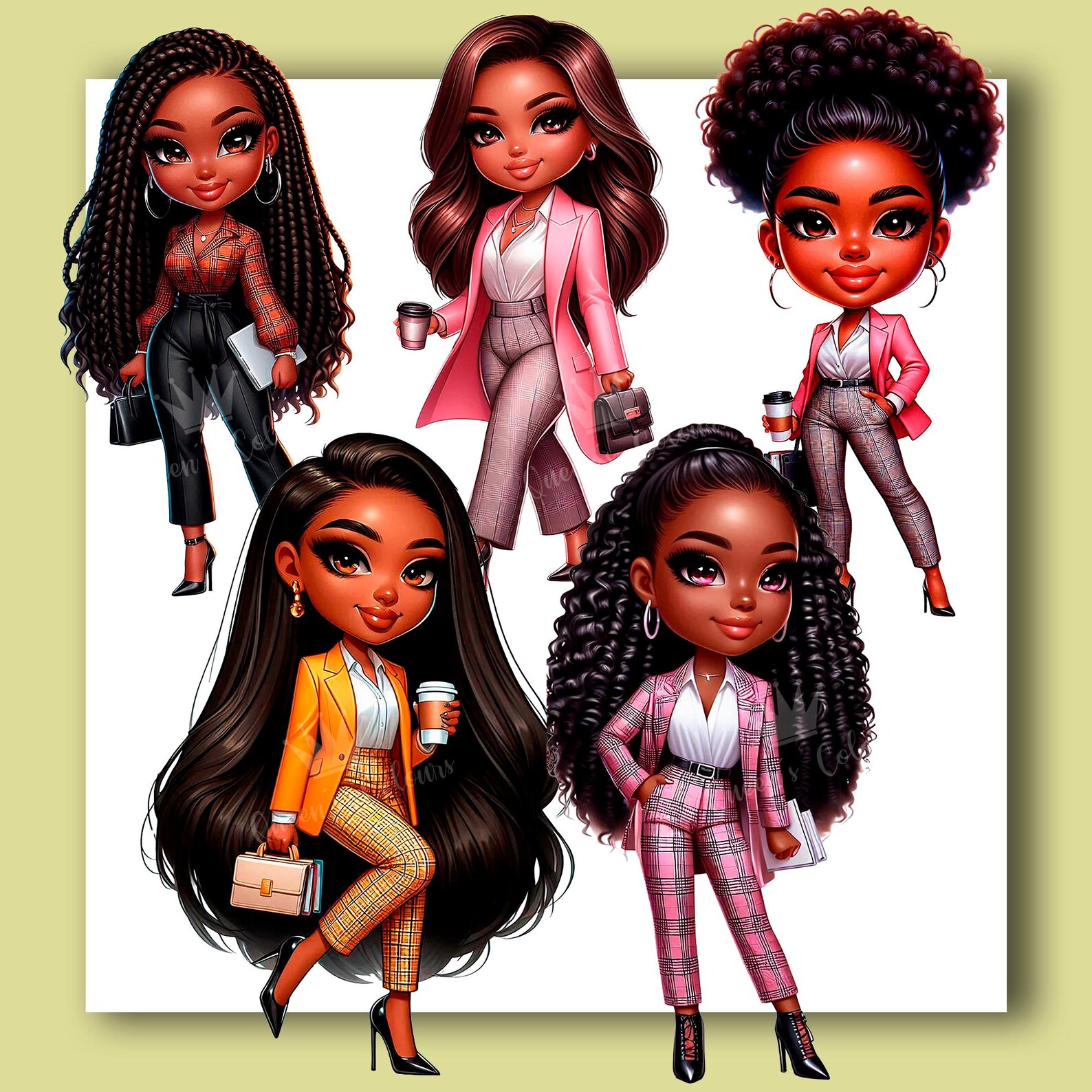 Girl Boss Chibi Clipart, Black Boss Chibi Planner, Office Chibi Clipart ...