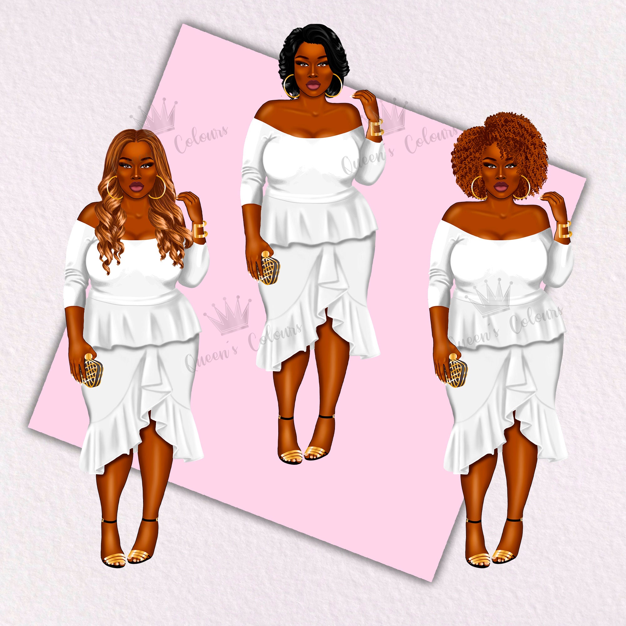 Fashion Lady Clipart Women in White Afro Girl Black Women Clipart ...