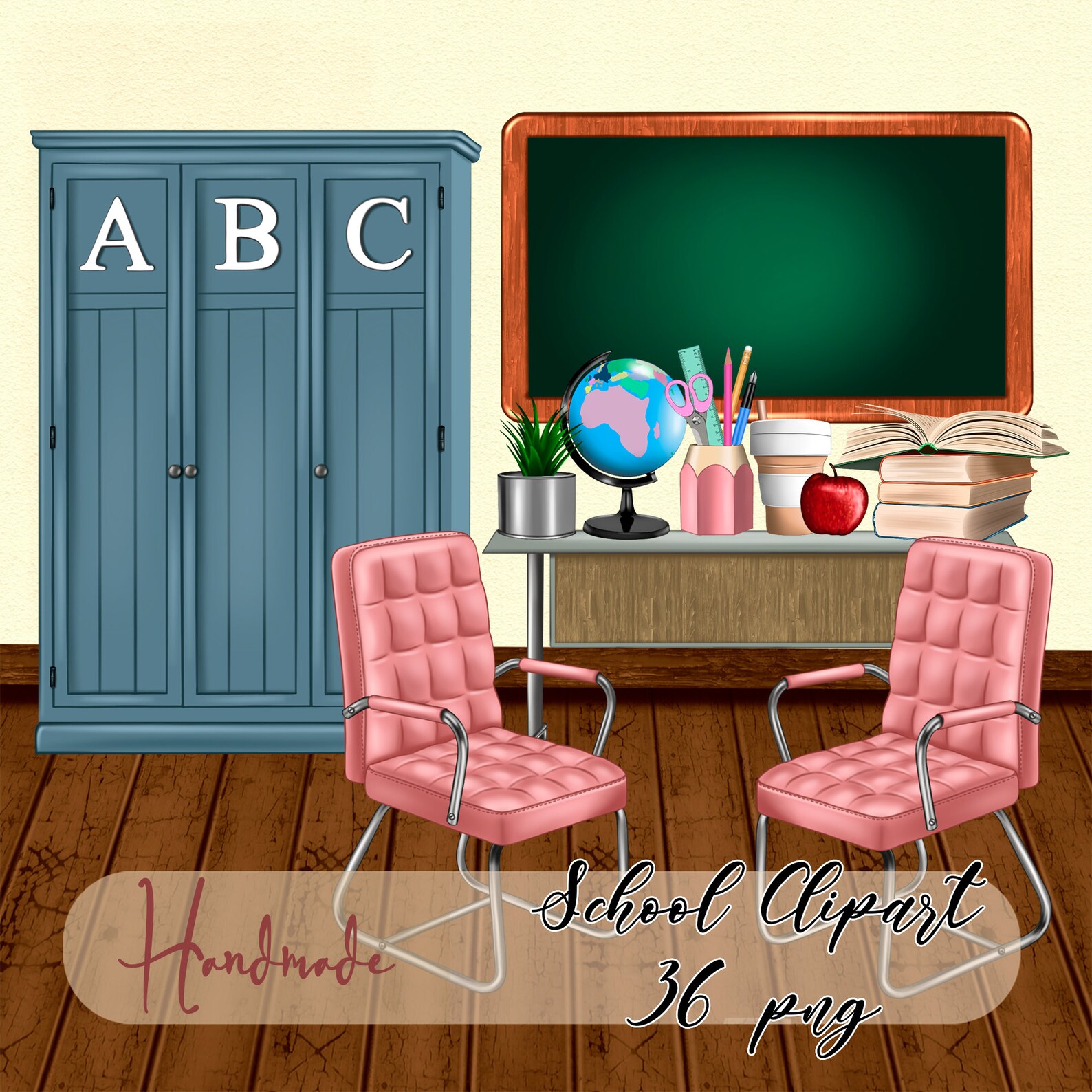 School Planner Sticker Kit, School Background Scene Clipart, Cute ...