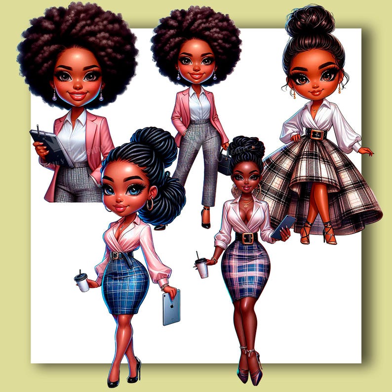 Girl Boss Chibi Clipart, Black Boss Chibi Planner, Office Chibi Clipart ...