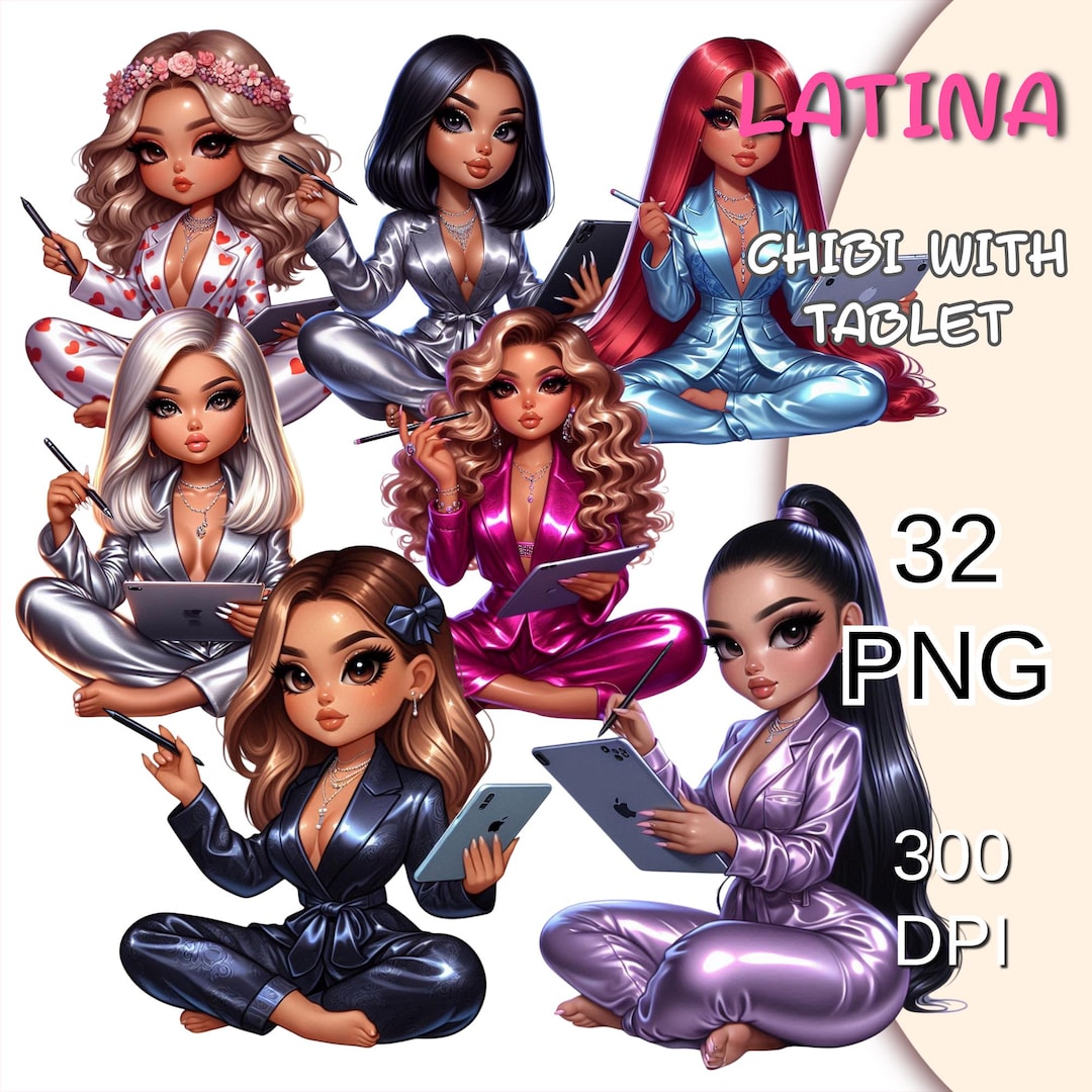 Latina Chibi Boss Clipart, Latina Chibi With Tablet, Hispanic Boss ...