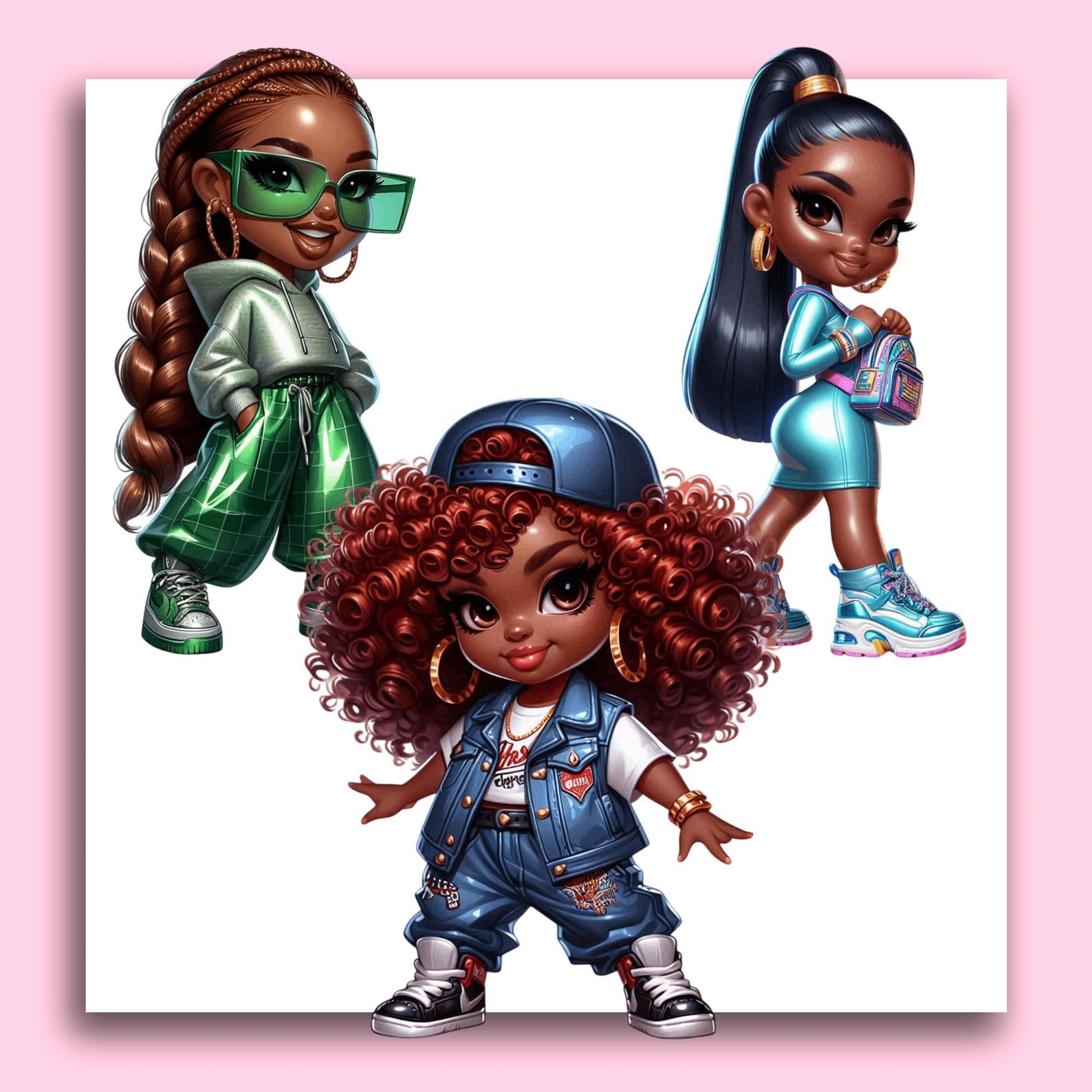 Chibi Afro Hip Hop Girl Clipart, 22 Png, Black Chibi Png, Hip Hop Cute ...