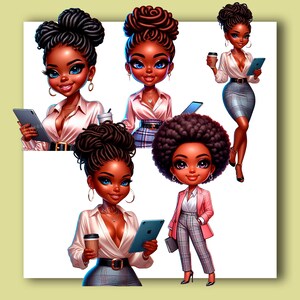 Girl Boss Chibi Clipart, Black Boss Chibi Planner, Office Chibi Clipart ...