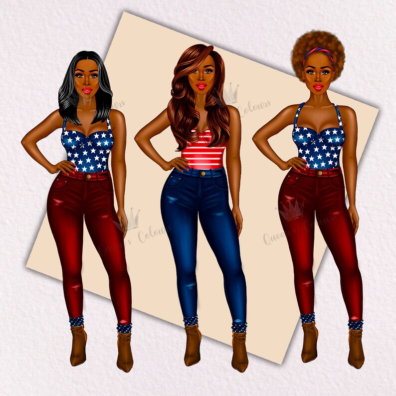 Independence Day Clipart American Girls Clipart Happy 4th - Etsy