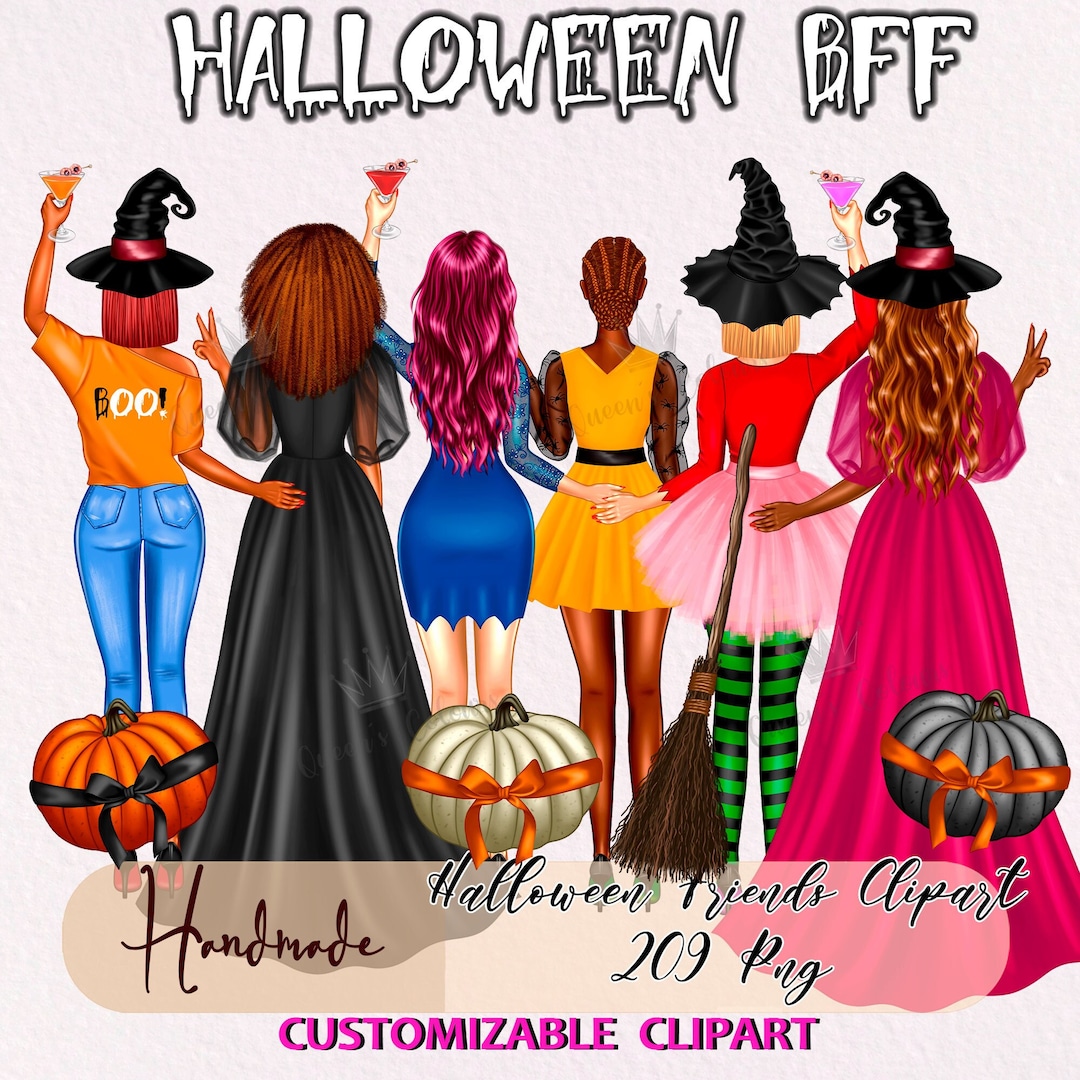 Halloween Best Friends Clipart, Halloween Girls Clipart, Customizable ...