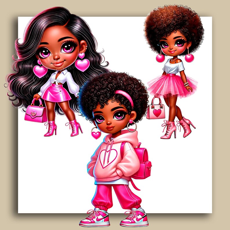Valentines Chibi Clipart, Cute Valentines Chibi Doll, 26 Png, Afro ...