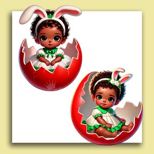 Easter Afro Chibi Clipart, Girl in Egg Clipart, Easter Chibi Black Girl ...