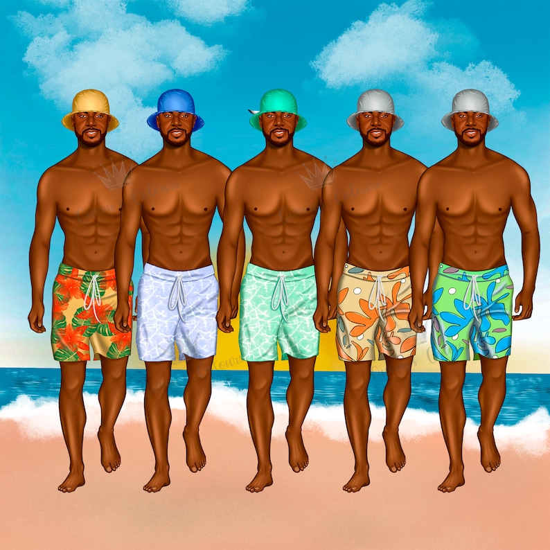 Summer Men Clipart, Black Man Clipart, Surfing Clipart, Male Clipart ...