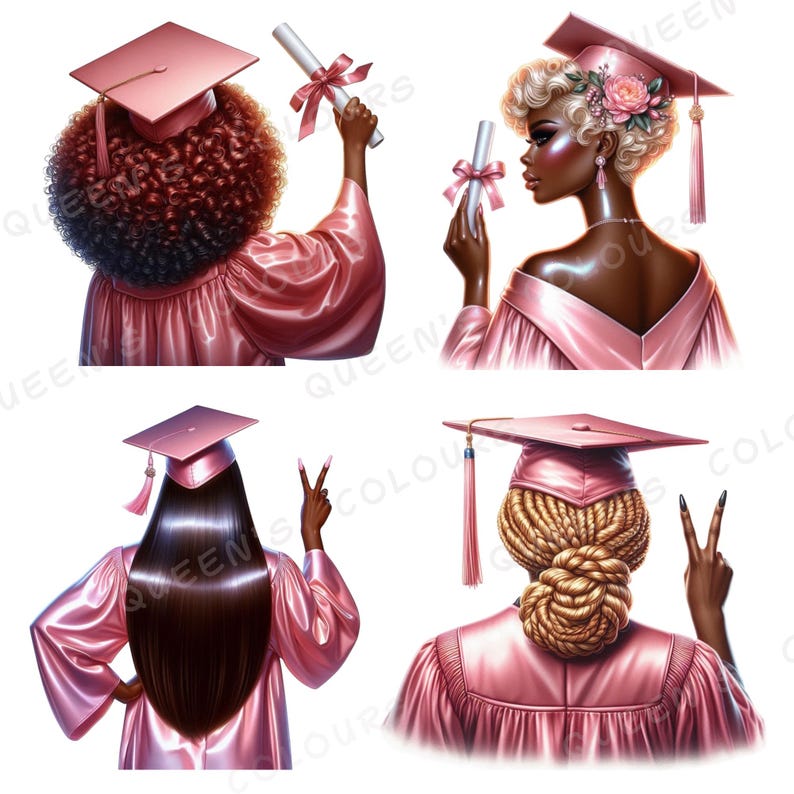Black Girl Graduation Png, Afro Graduate Clipart, Pink Graduation Cap ...
