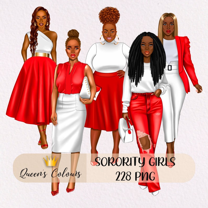 Sorority Girls Clipart, Delta Sigma Theta Sorority, Sisterhood Red and ...