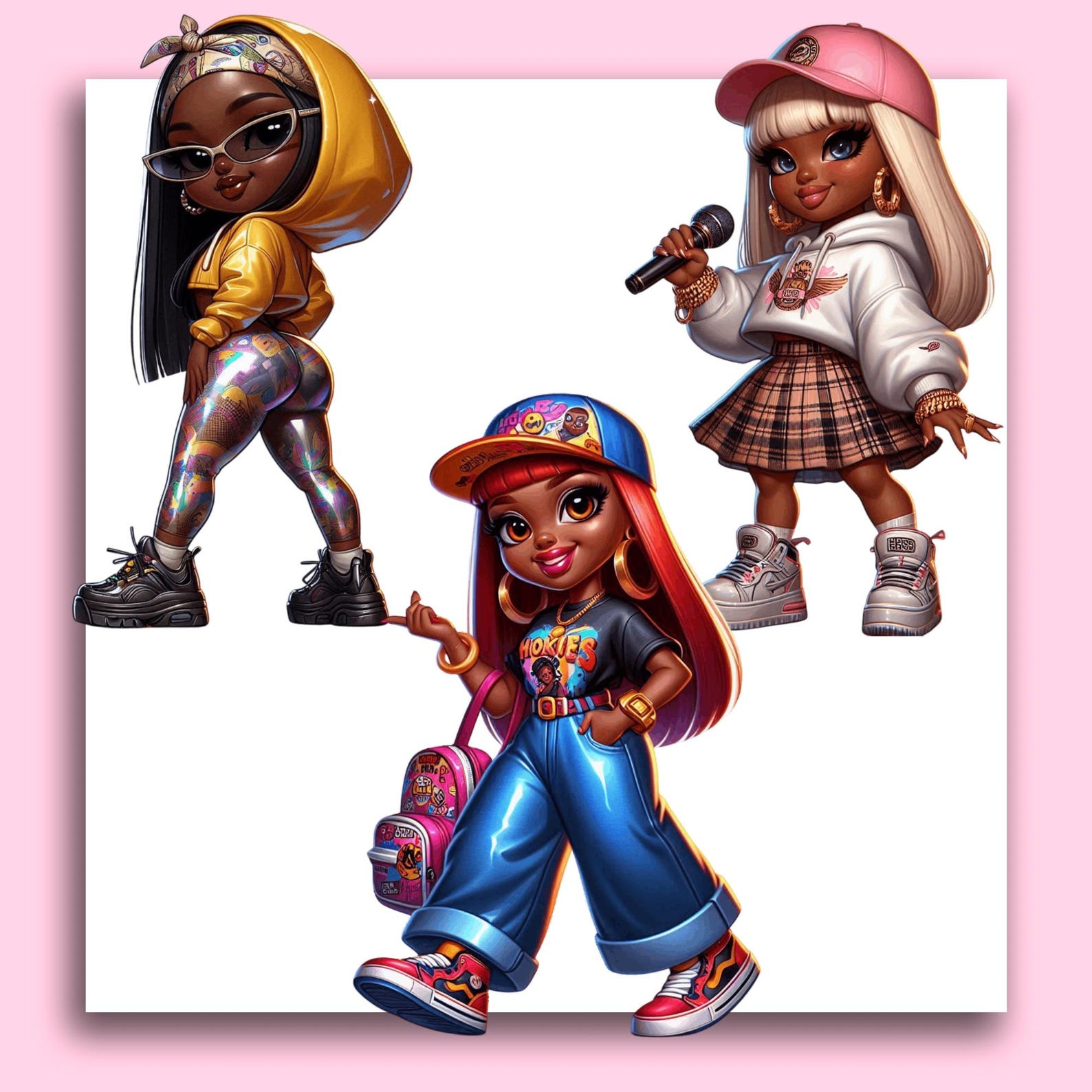 Chibi Afro Hip Hop Girl Clipart, 22 Png, Black Chibi Png, Hip Hop Cute ...