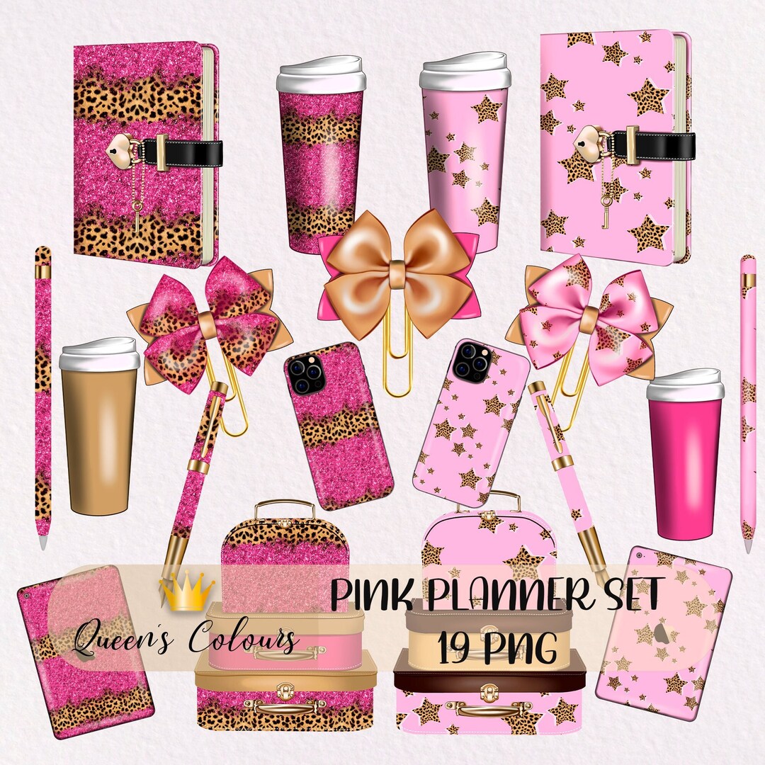 Pink Planner Clipart Set, Girl Boss Planner Cliparts, Die Cut Cliparts ...