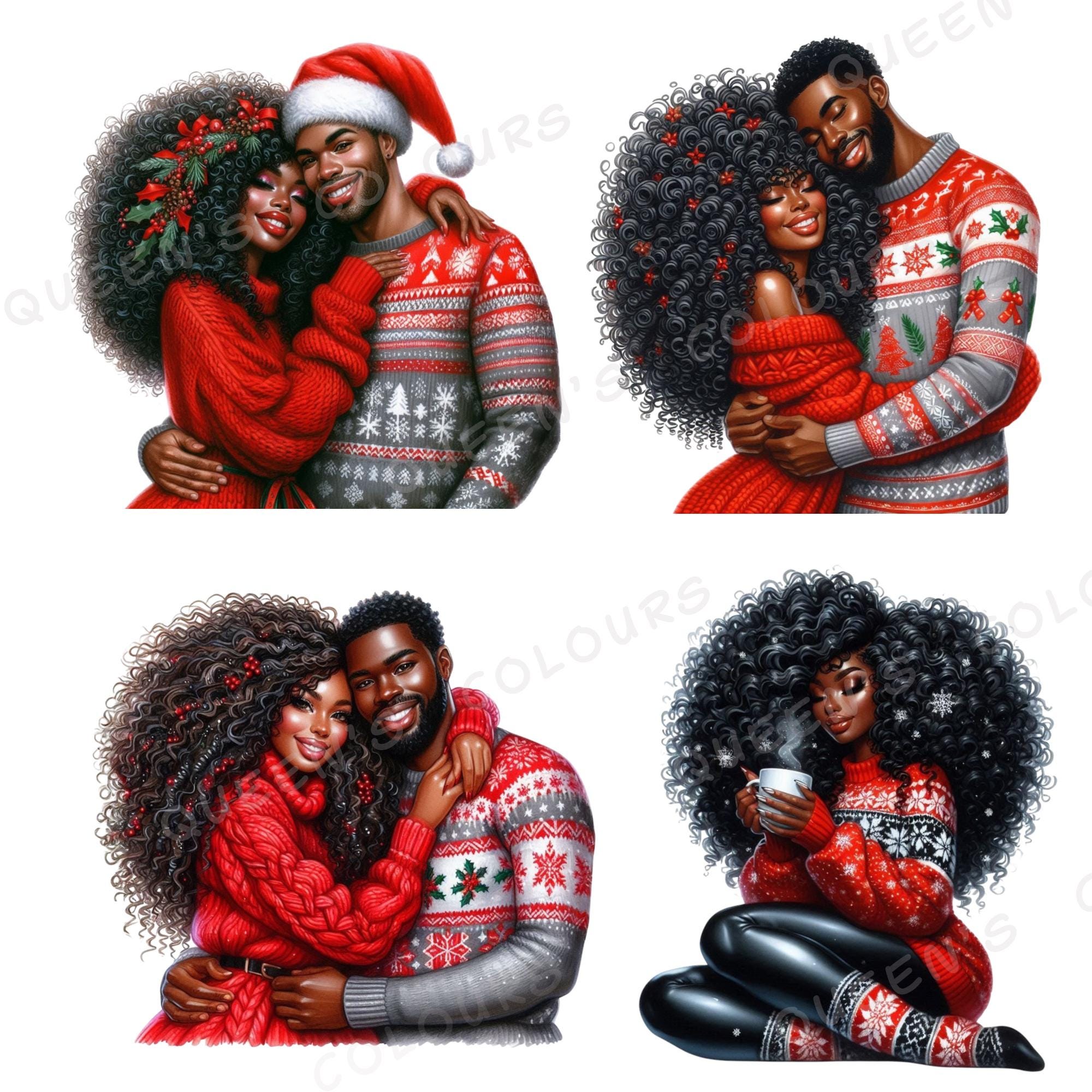 Christmas Black Family Clipart Set, Afro American Couple and Kids Png ...