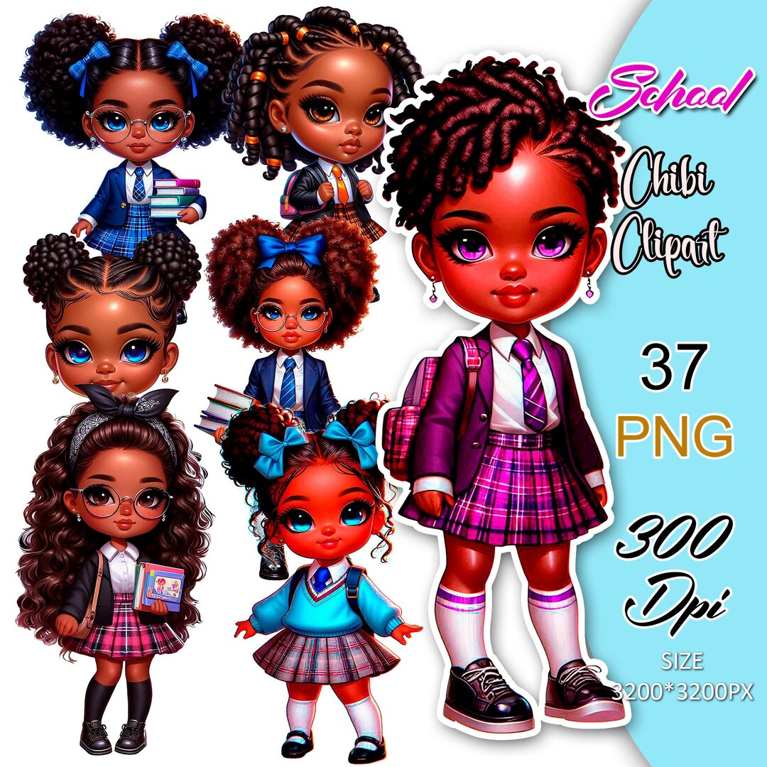 School Chibi Clipart, Afro School Chibi Doll, Cute School Girl, School ...