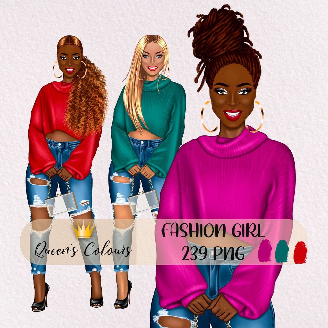 Denim Girl Clipart, Fashion Girl Clipart, Boss Babe Clipart, Jeans Girl ...