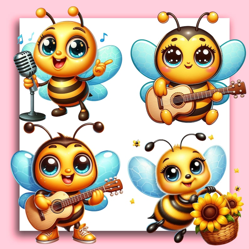 33 Cute Bees Clipart Bundle, Honey Bee Stickers Png, Bumble Bees ...