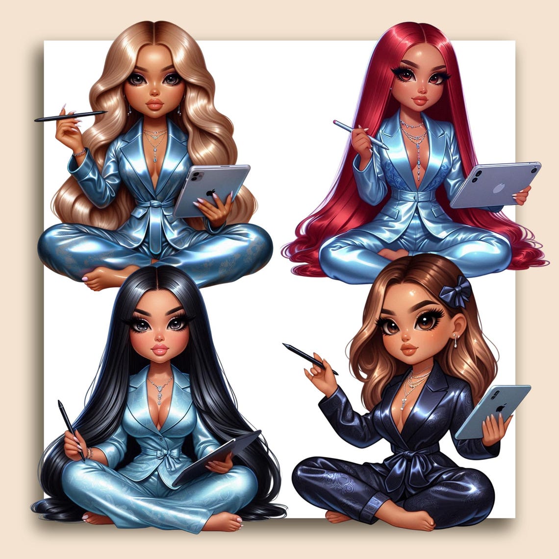 Latina Chibi Boss Clipart, Latina Chibi With Tablet, Hispanic Boss ...