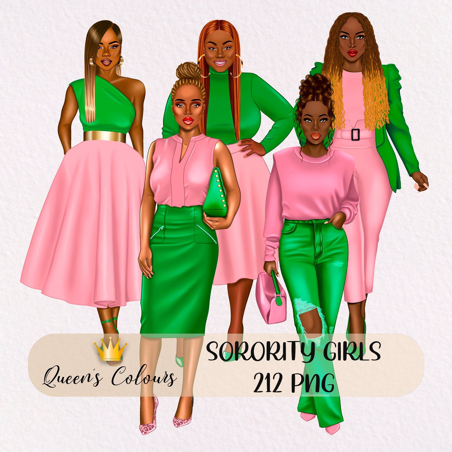 Sorority Girls Clipart Alpha Kappa Alpha Sorority Pink and Green Girls ...