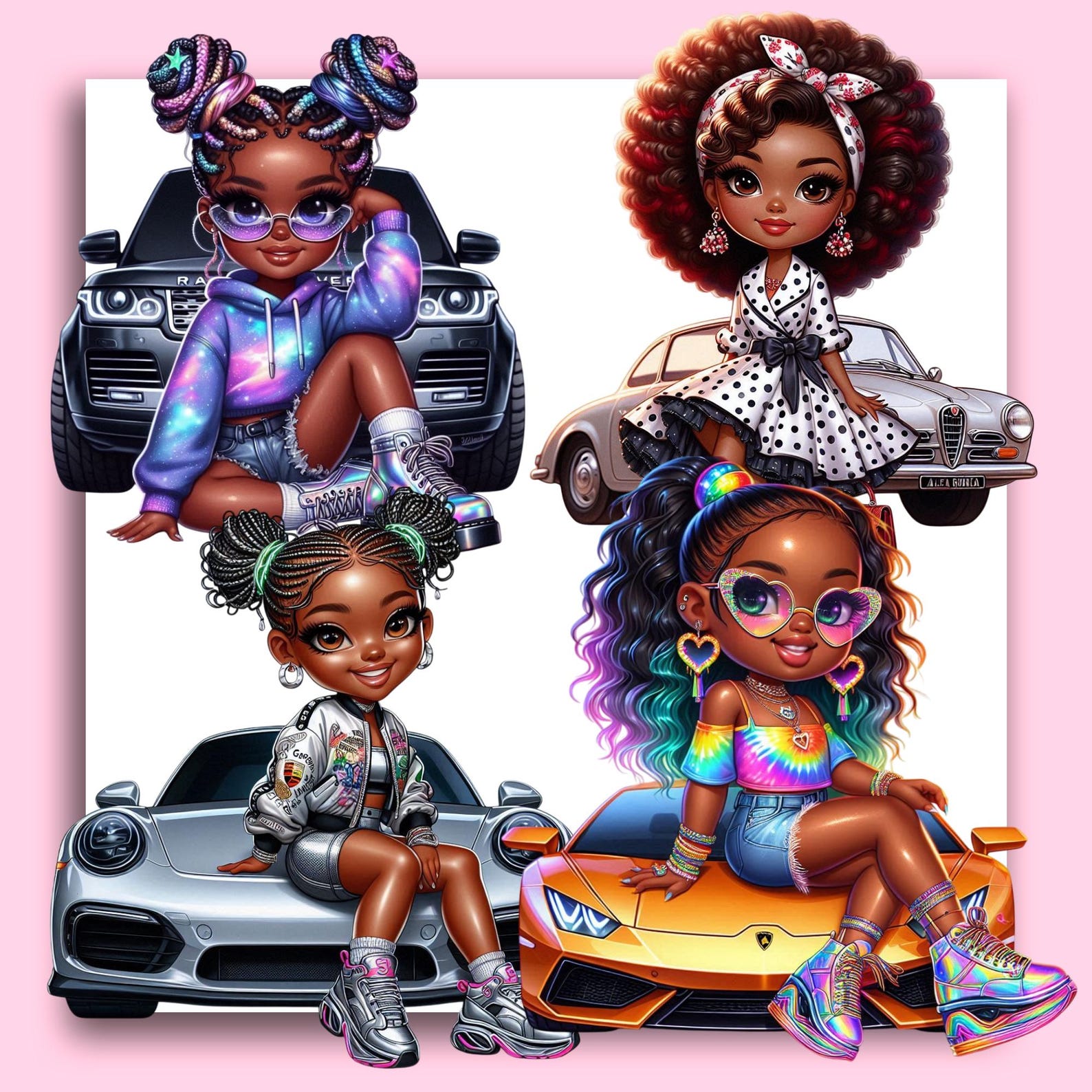 Cute Afro Chibi With Car Png, Sports Car Afro Chibi Clipart, Fashion ...