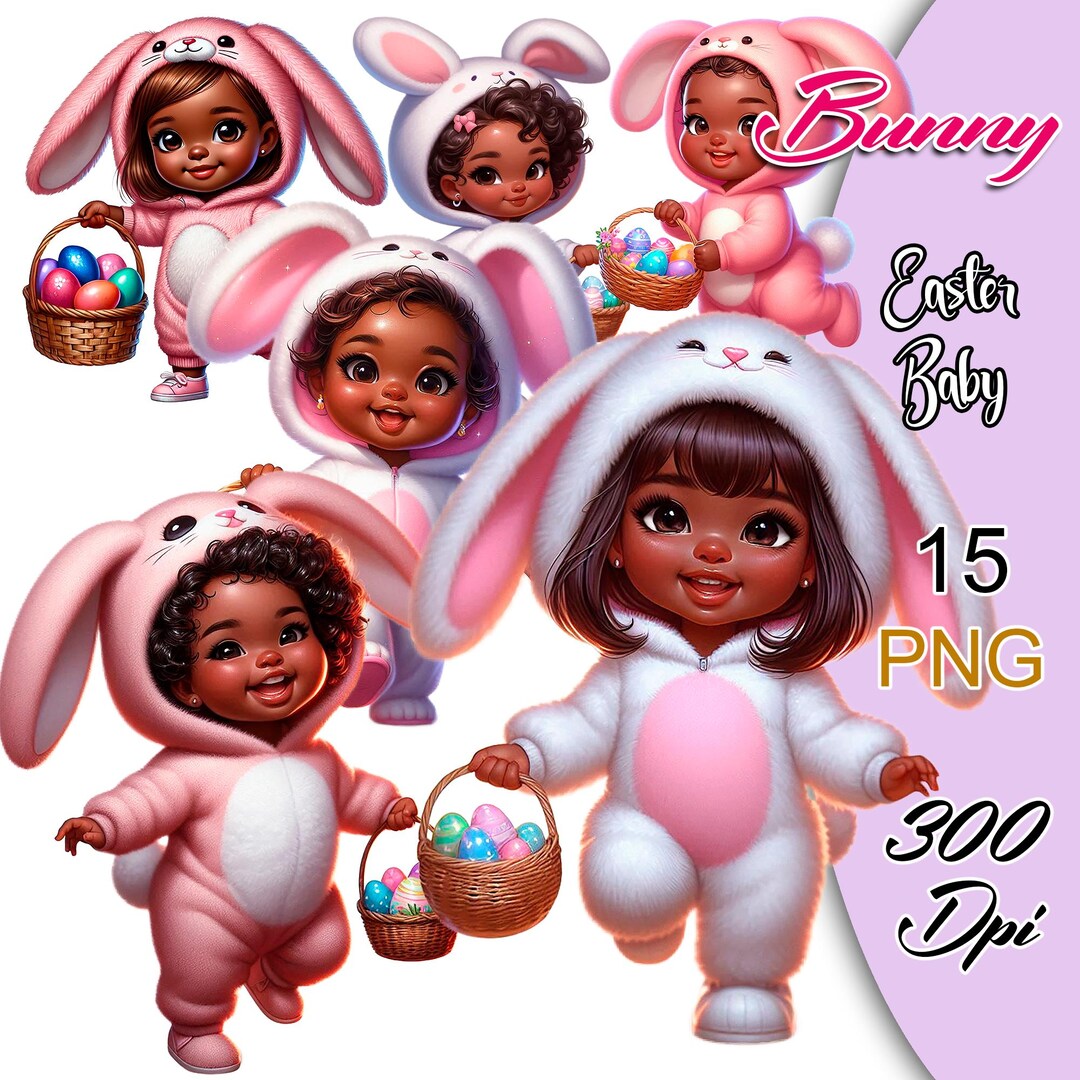 Chibi Easter Bunny Clipart, Easter Bunny Baby Png, Afro Easter Baby ...