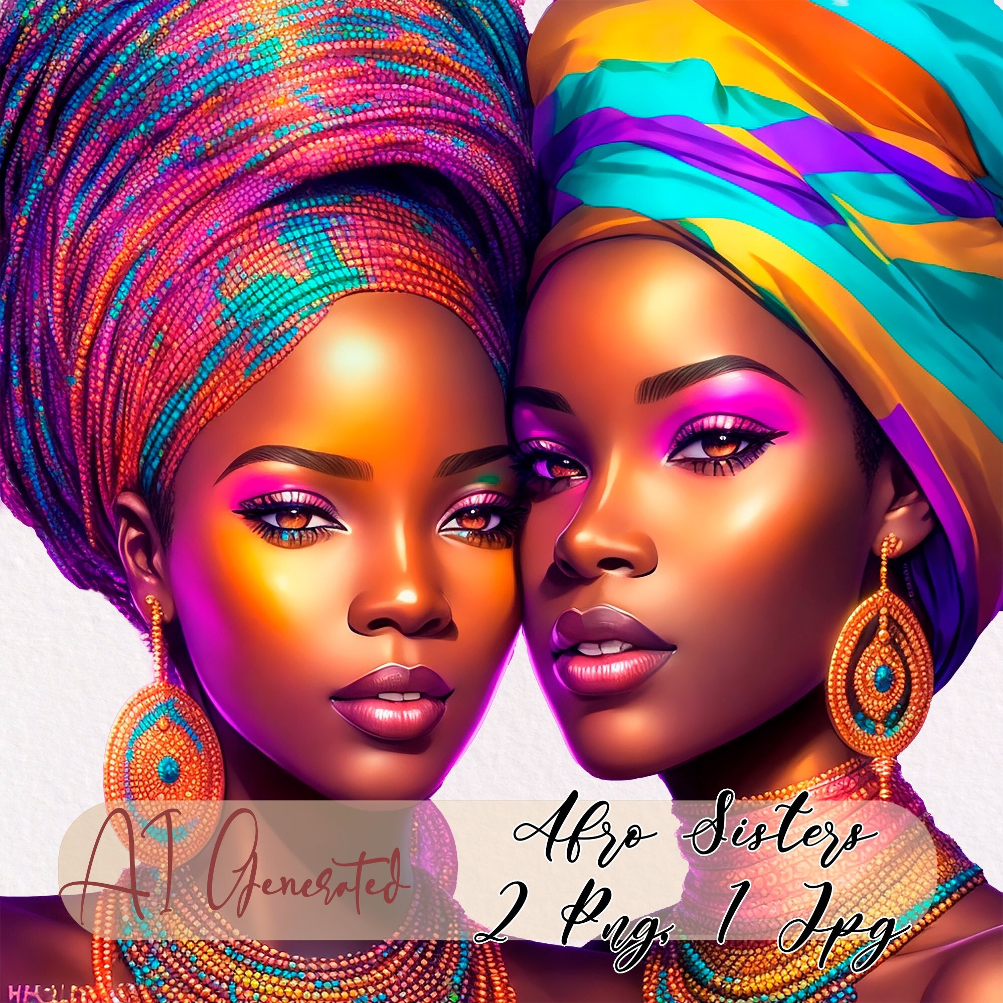 Afro Sisters Digital Art Black Sisters Illustration AI Generated Artwork Black People Digital ...