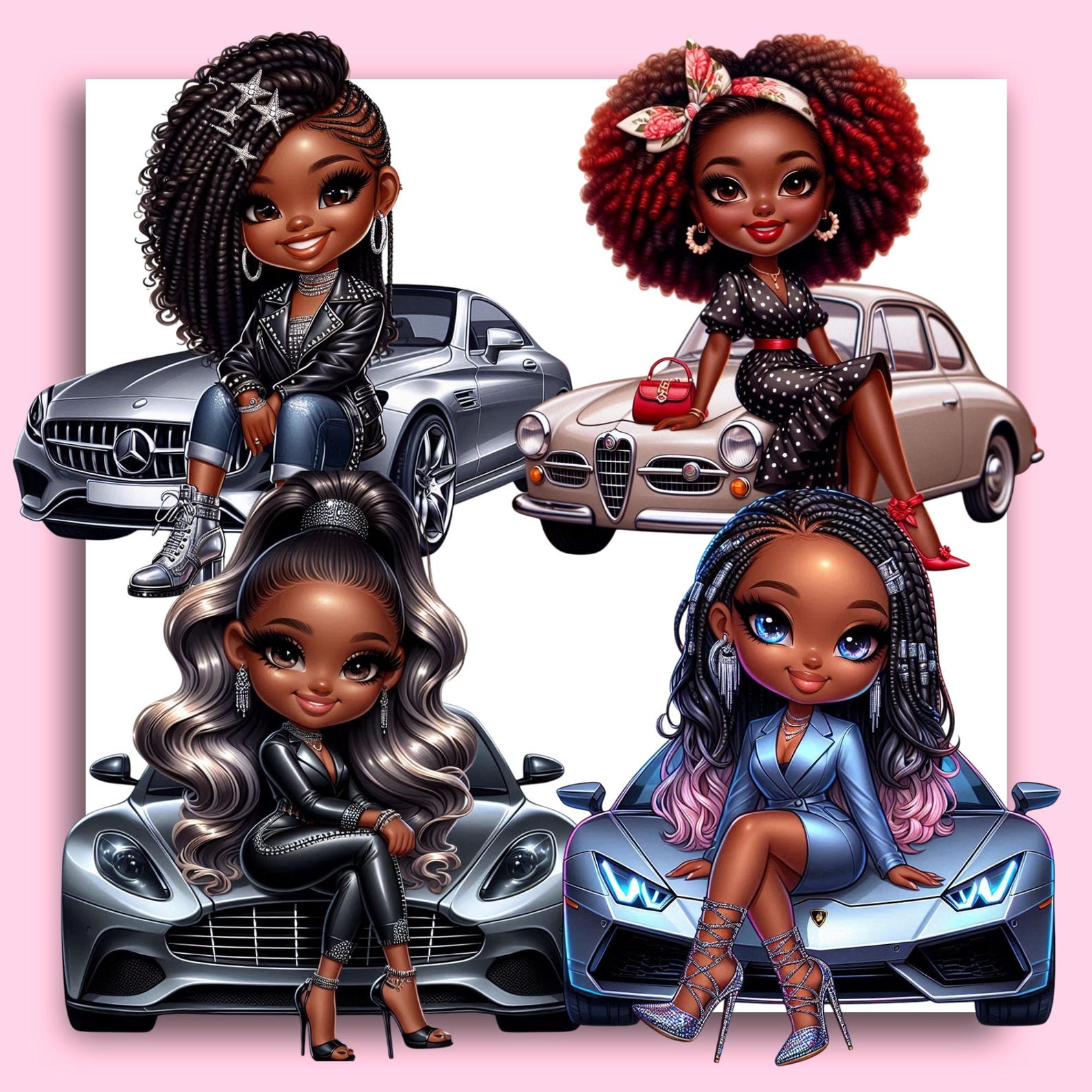Cute Afro Chibi With Car Png, Sports Car Afro Chibi Clipart, Fashion ...