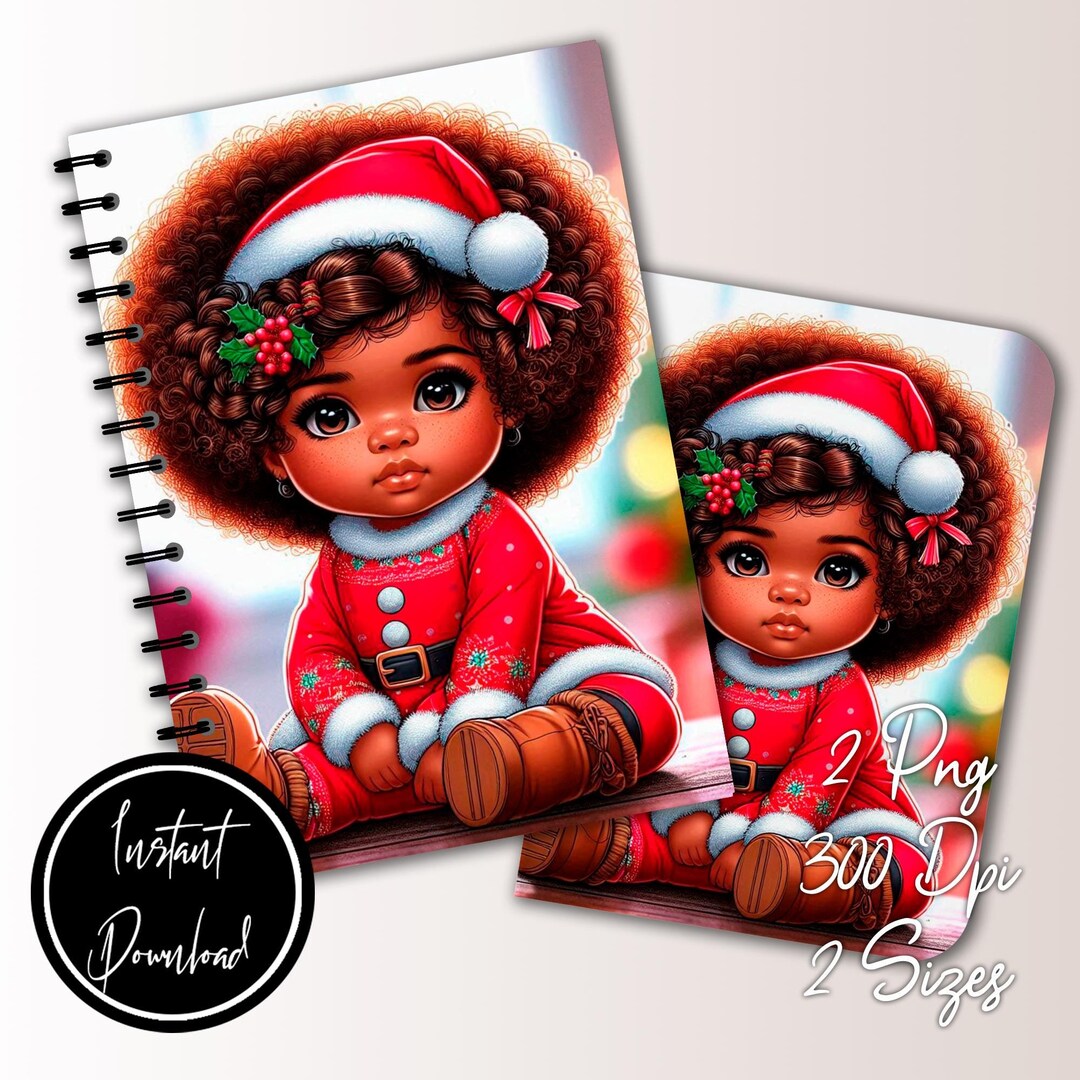 Christmas Printable Planner Cover, Afro Chibi Notebook Cover, Santa ...