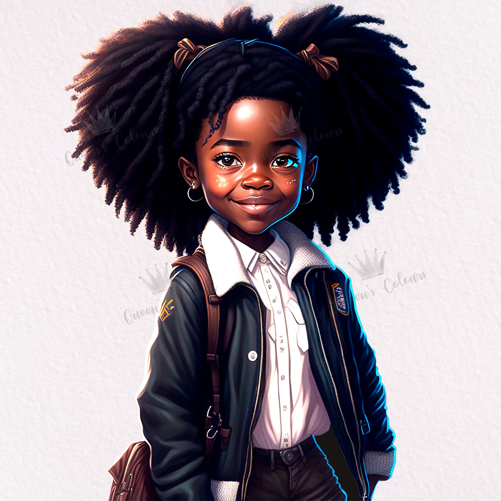 School Girl Clipart, Back to School Clipart, Cute School Stickers, Afro ...