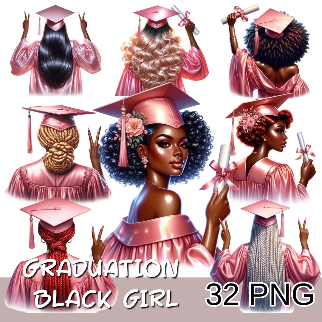 Black Girl Graduation Png, Afro Graduate Clipart, Pink Graduation Cap ...