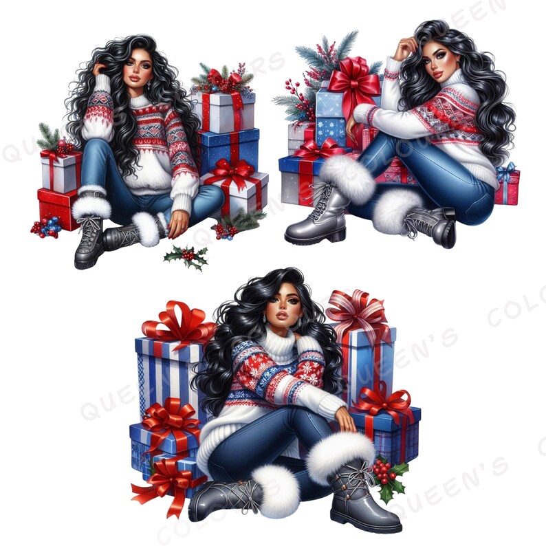 Christmas Latina Girl Clipart, Holiday Chicana Woman PNG Bundle ...