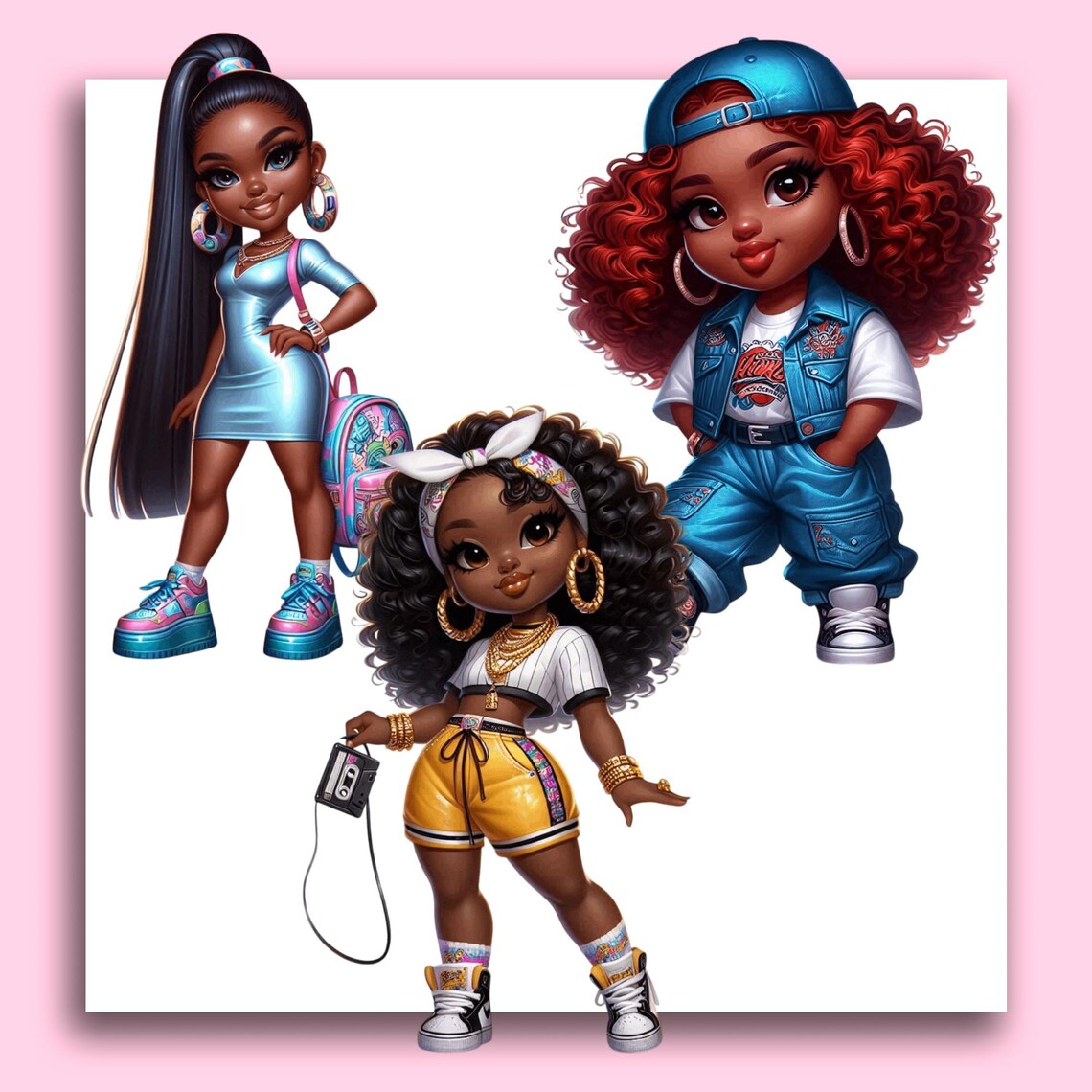 Chibi Afro Hip Hop Girl Clipart, 22 Png, Black Chibi Png, Hip Hop Cute ...