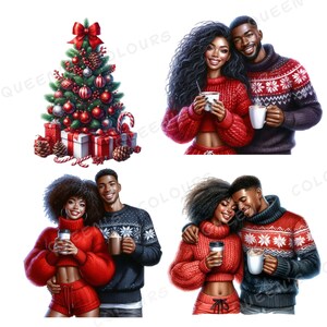 Christmas Black Family Clipart Set, Afro American Couple and Kids Png ...